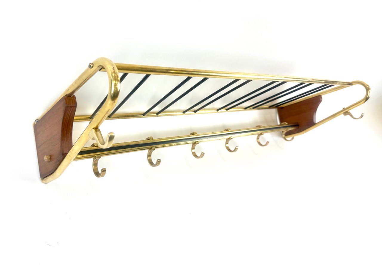 Mid-Century Teak and Brass Coat Rack, 1950s for sale at Pamono