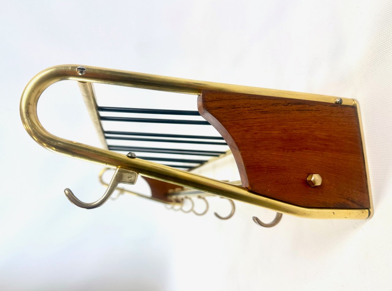 Mid-Century Teak and Brass Coat Rack, 1950s for sale at Pamono