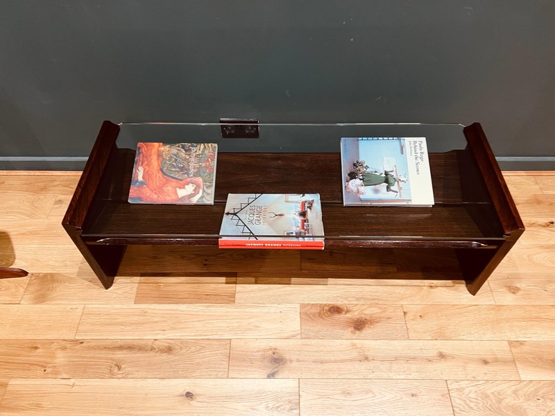 Rectangular Glass and Wood Coffee Table with Magazine Rack, 1960s for ...