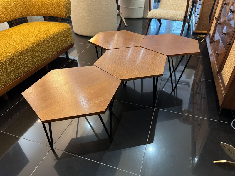 Modular Hexagonal Coffee Tables attributed to Gio Ponti, 1950s, Set of 4 for sale at Pamono