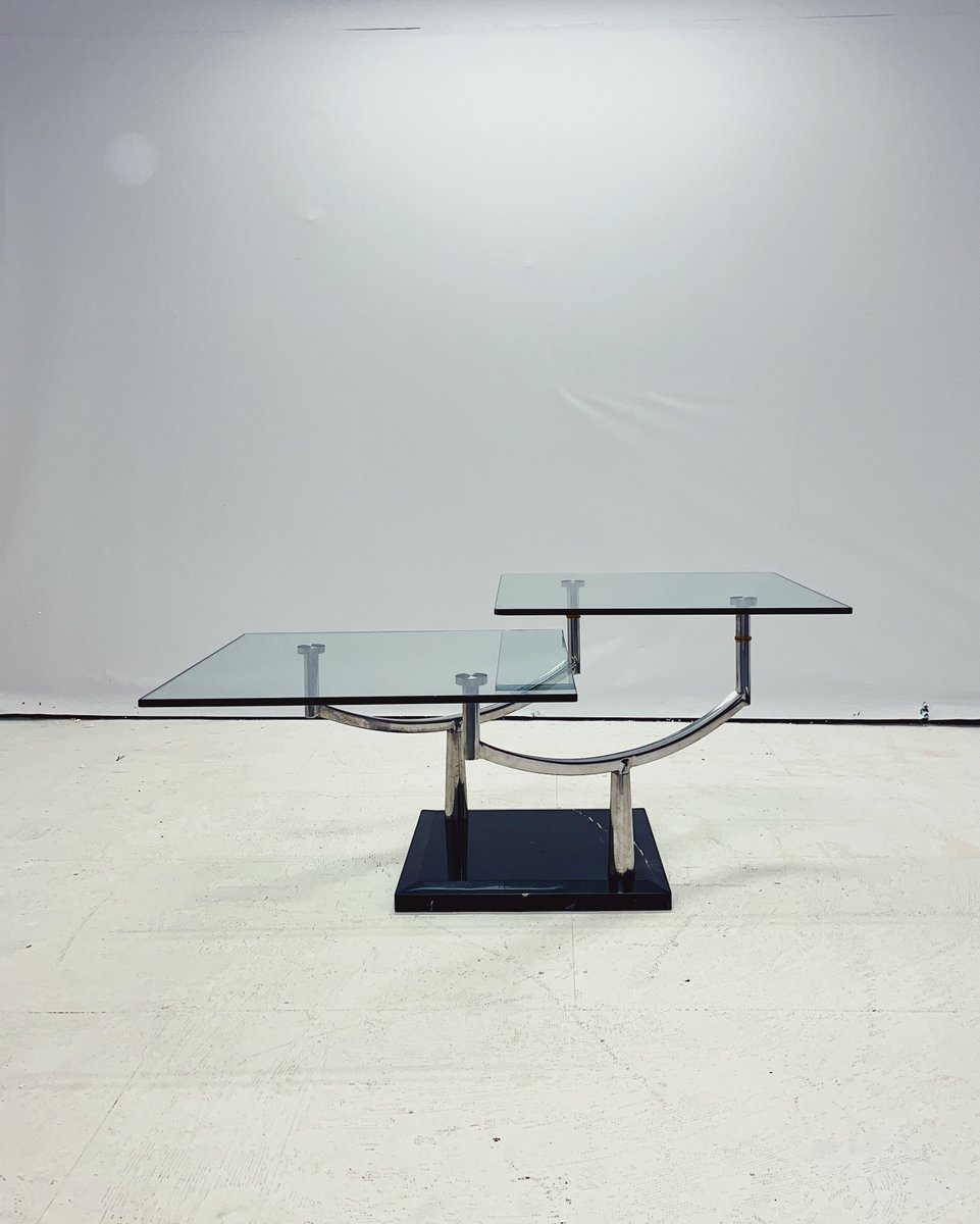 Vintage Danish Glass Coffee Table with Two Levels for sale at Pamono