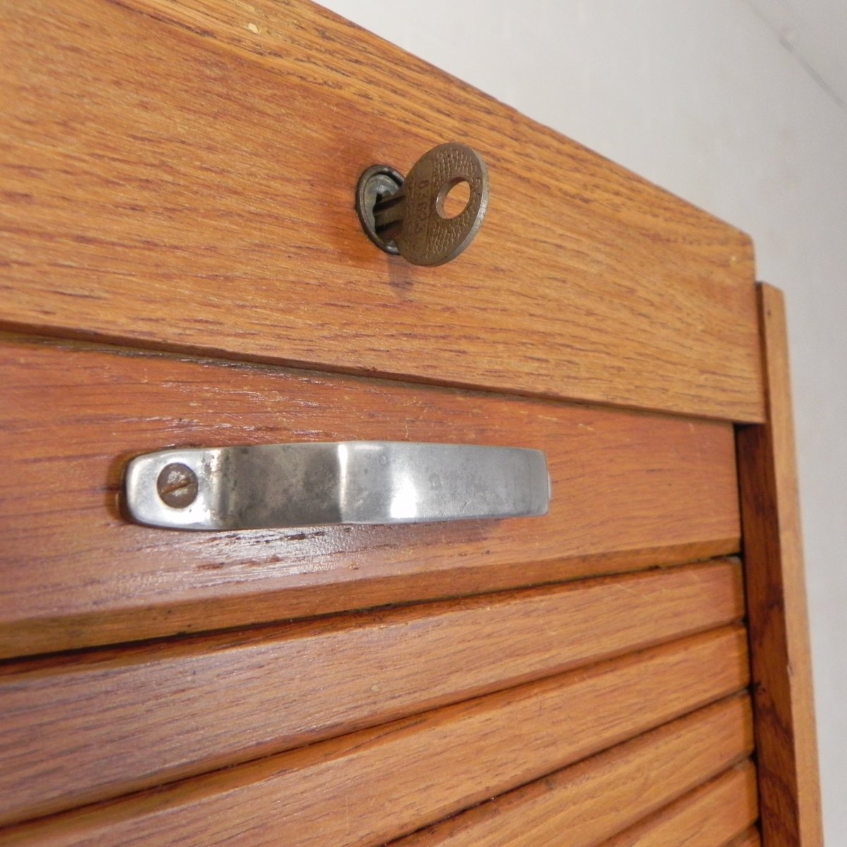Oak Roller Shutter Box with 3 Shutters, 1950s for sale at Pamono
