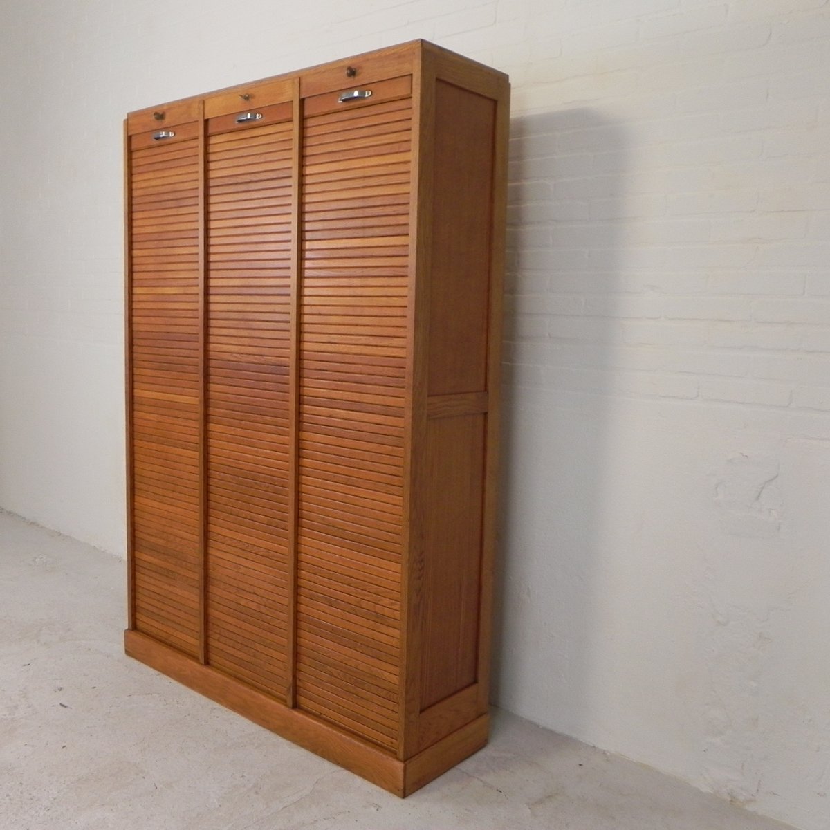 Oak Roller Shutter Box with 3 Shutters, 1950s for sale at Pamono