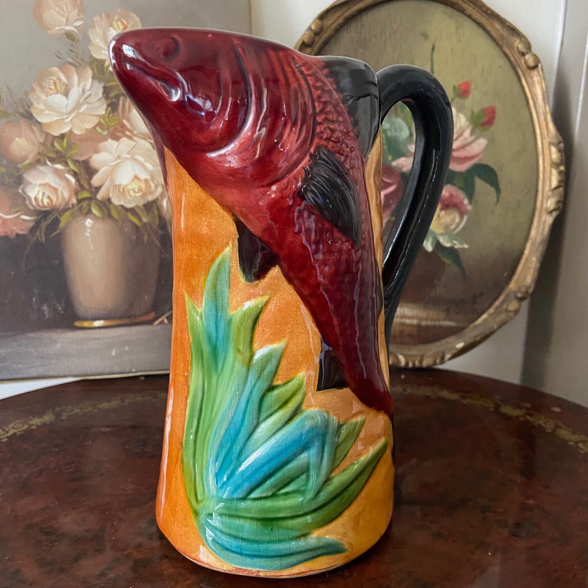 Small French Majolica Fish Pitcher by Poet Laval, 1890s for sale at Pamono