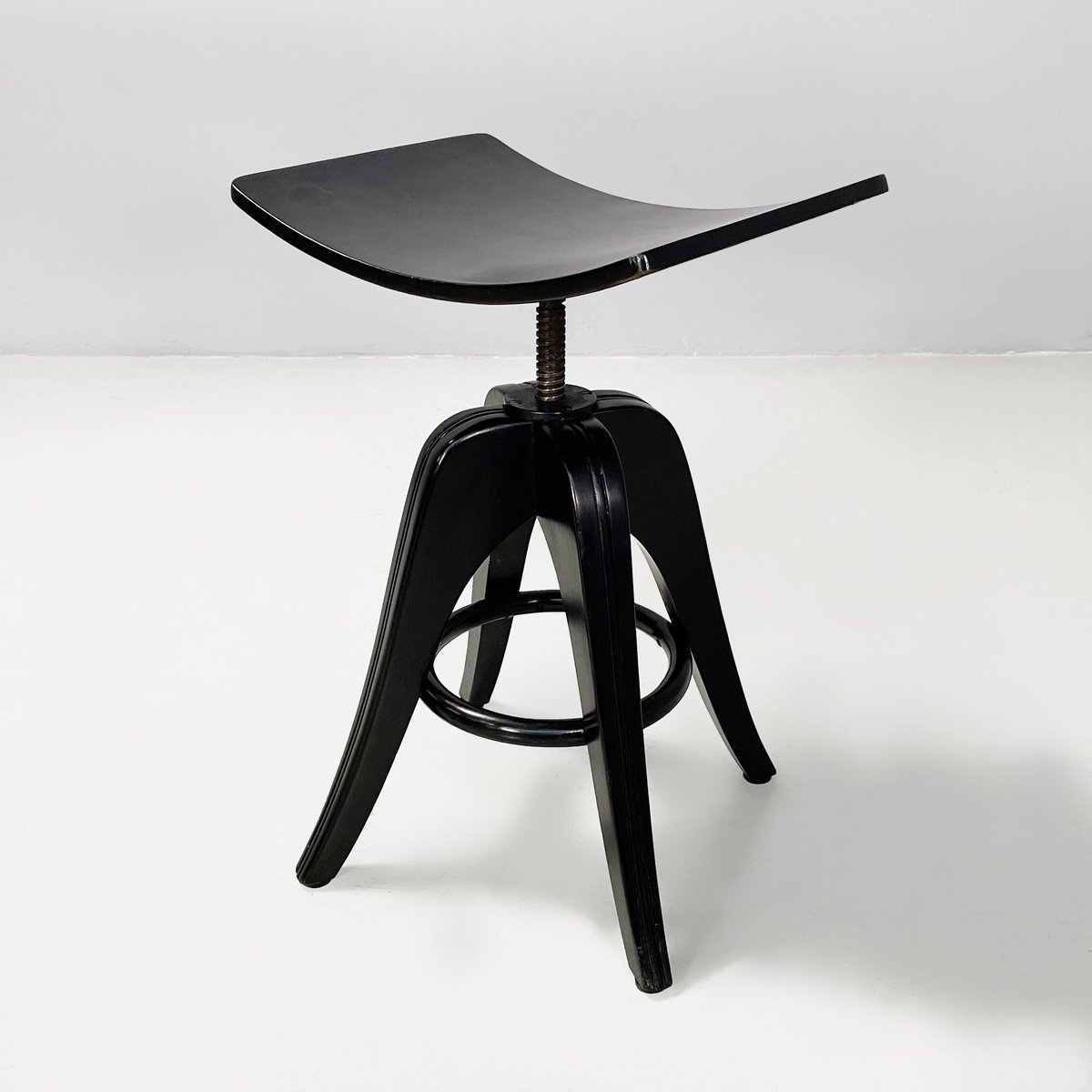 Italian Art Deco Black Wooden Stool, Early 1900s for sale at Pamono