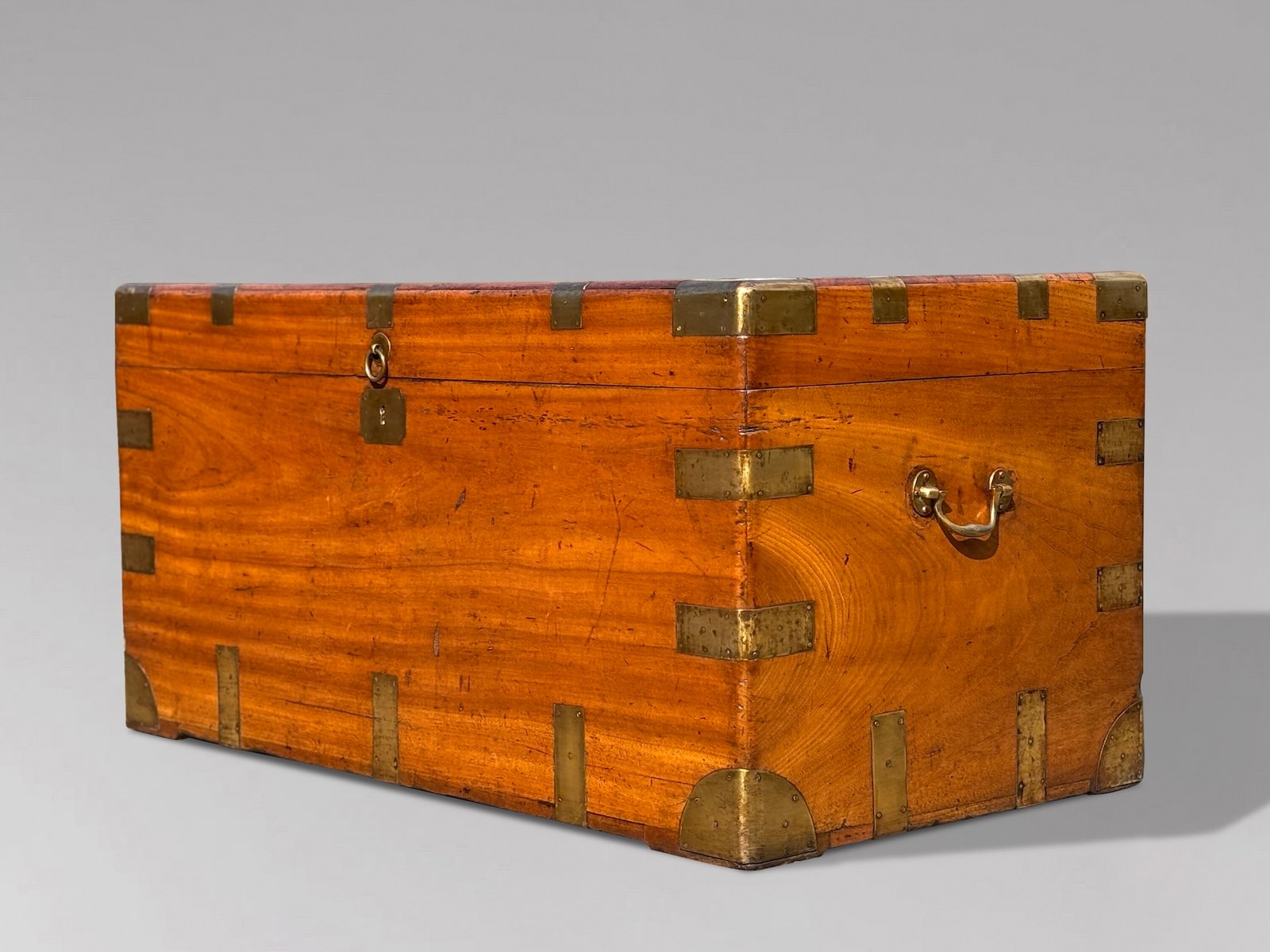 Large Antique Camphor Wooden Campaign Trunk, 1880 for sale at Pamono