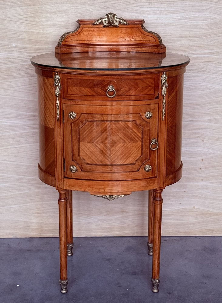 19th Century Louis XVI Marquetry Nightstands with Bronze & Mirror Crest ...