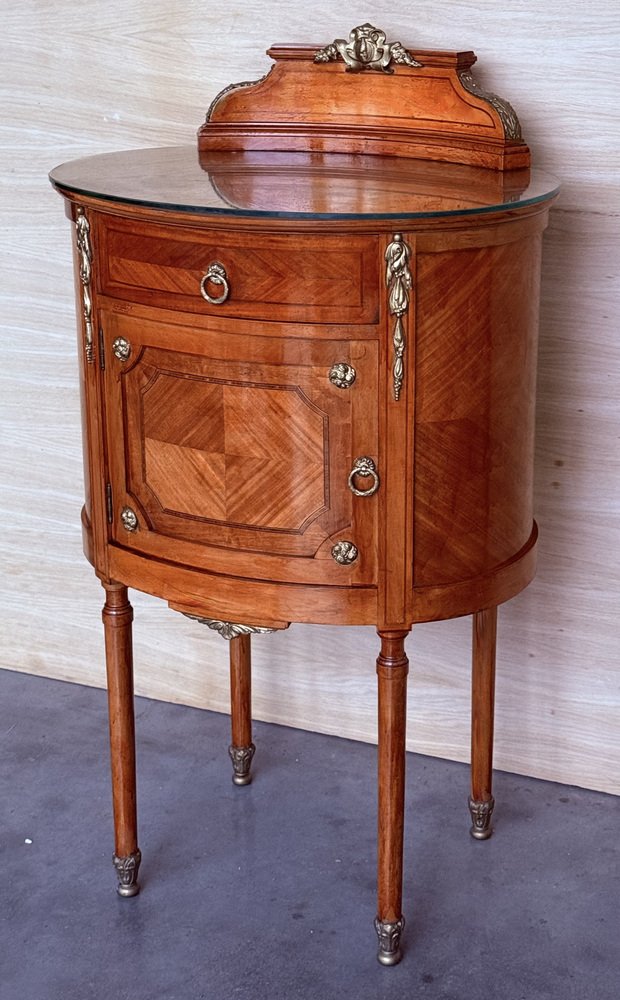19th Century Louis XVI Marquetry Nightstands with Bronze & Mirror Crest ...