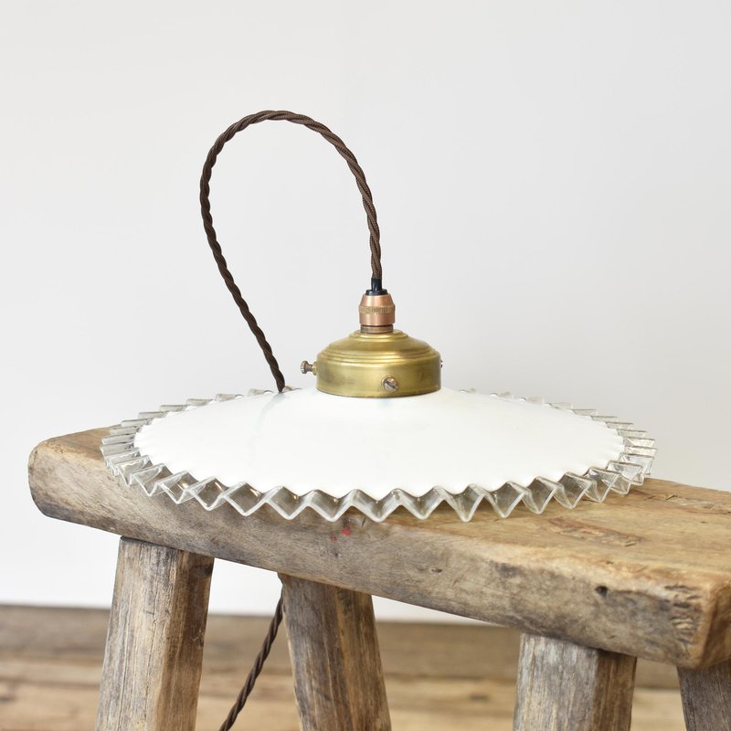French Milk Glass Frill Pendant Light, 1930s for sale at Pamono