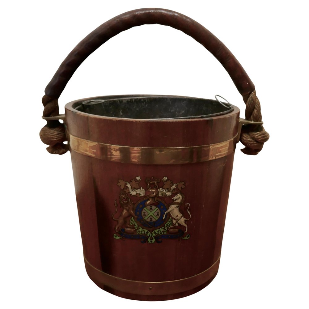 19th Century Royal Navy Oak Fire Bucket with Plymouth Armorial Crest ...