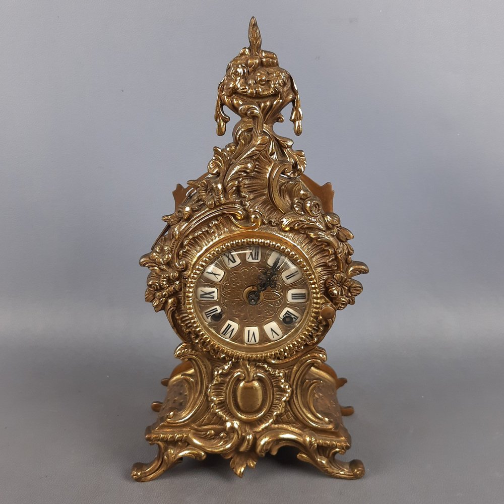 Baroque Mechanical Table Clock in Golden Brass, 1960s for sale at Pamono