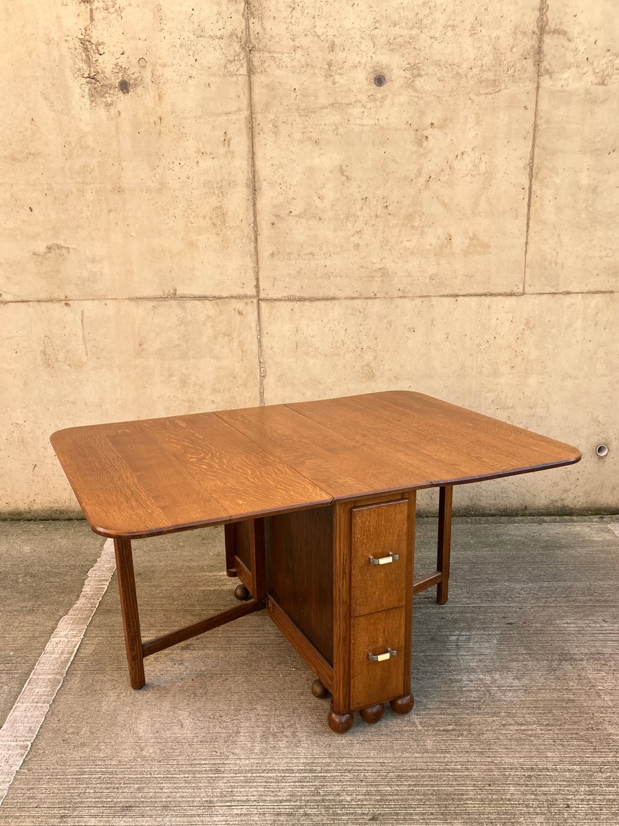 Large Oak Drop Leaf Dining Table with Long Drawers, 1940s for sale at ...