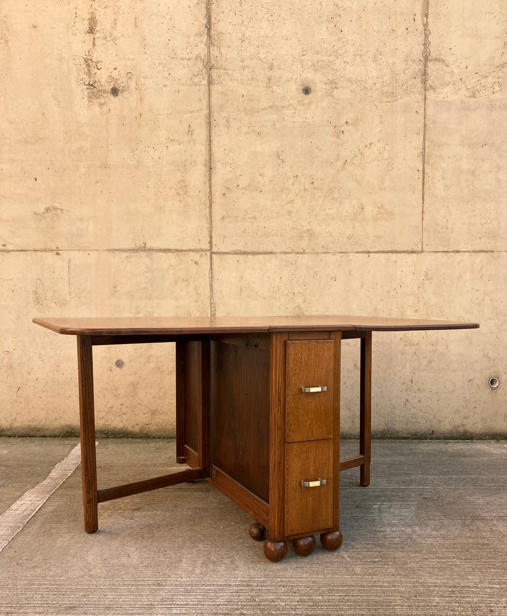 Large Oak Drop Leaf Dining Table with Long Drawers, 1940s for sale at ...