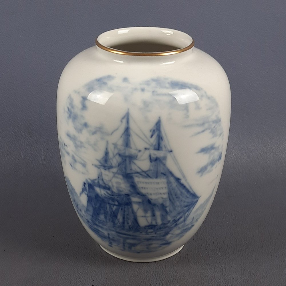 Vintage Verbano Ceramic Vase with Naval Theme in White & Blue, Italy ...