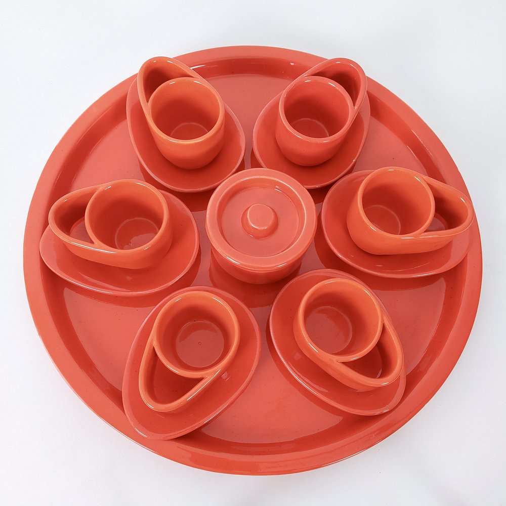 Postmodern Vermilion Cups, Sugar Bowl and Plate by Parravicini, Italy ...