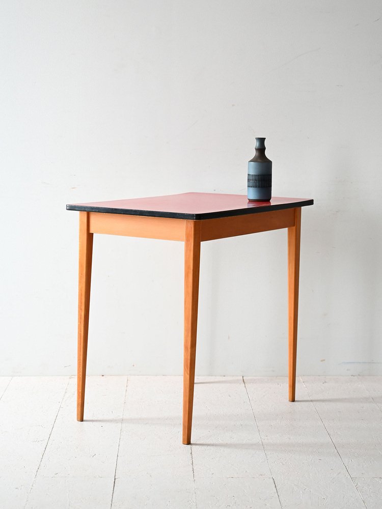 Scandinavian Dining Table with Red Formica Top, 1960s for sale at Pamono