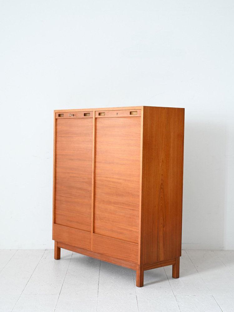 Scandinavian Teak Archive Cabinet with Rolling Shutter Doors, 1950s for ...