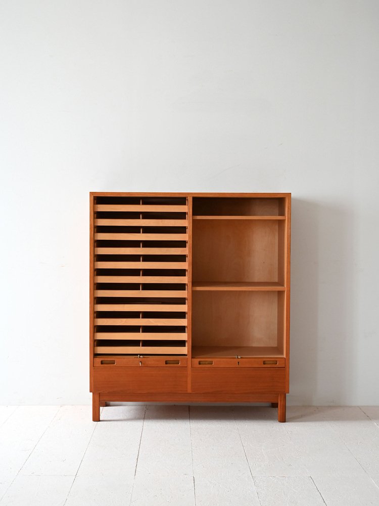 Scandinavian Teak Archive Cabinet with Rolling Shutter Doors, 1950s for ...