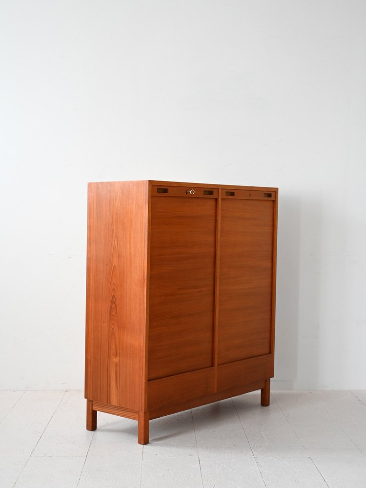 Scandinavian Teak Archive Cabinet with Rolling Shutter Doors, 1950s for ...