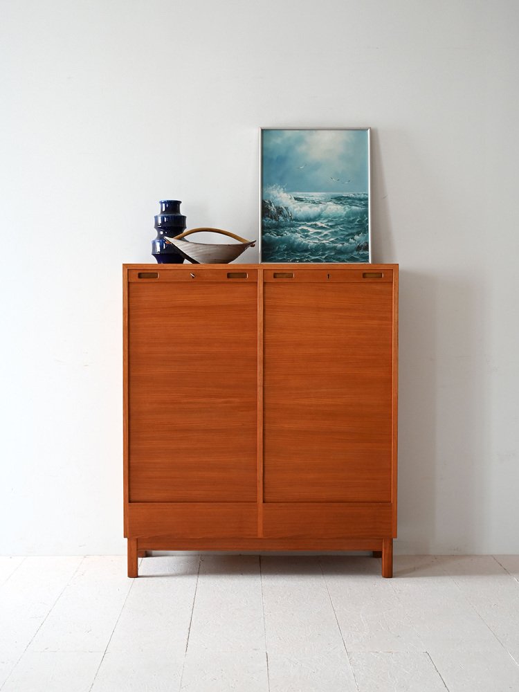 Scandinavian Teak Archive Cabinet with Rolling Shutter Doors, 1950s for ...