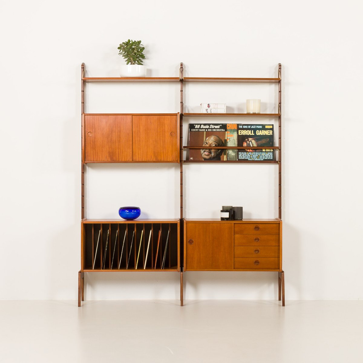 Scadinavian Freestanding Wall Unit Ergo with Vinyl Records Cabinet, Norway, 1960s for sale at Pamono