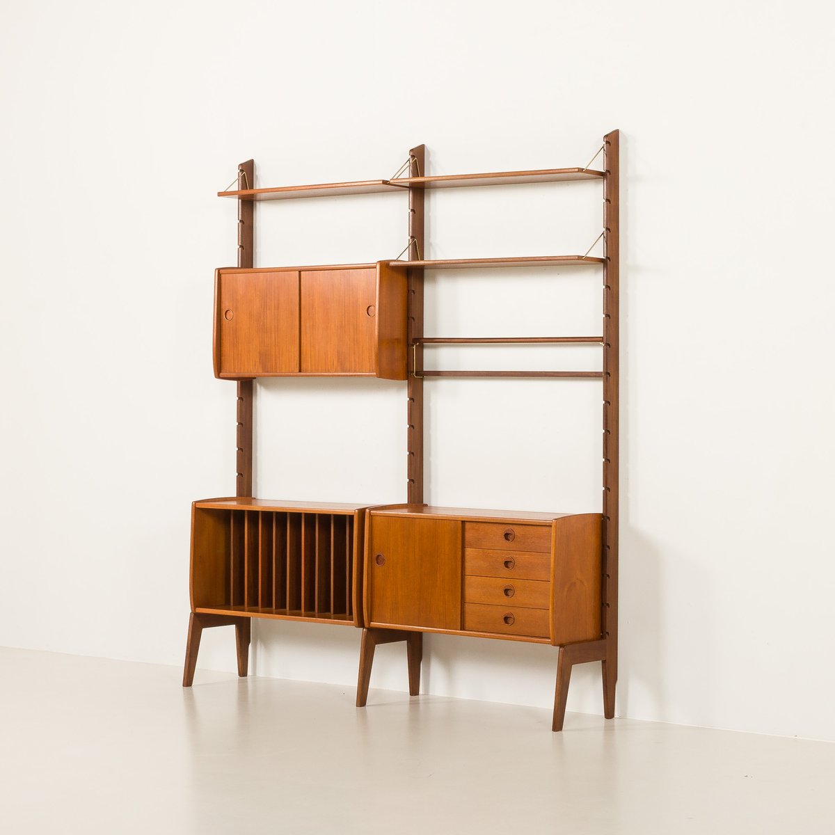 Scadinavian Freestanding Wall Unit Ergo with Vinyl Records Cabinet, Norway, 1960s for sale at Pamono