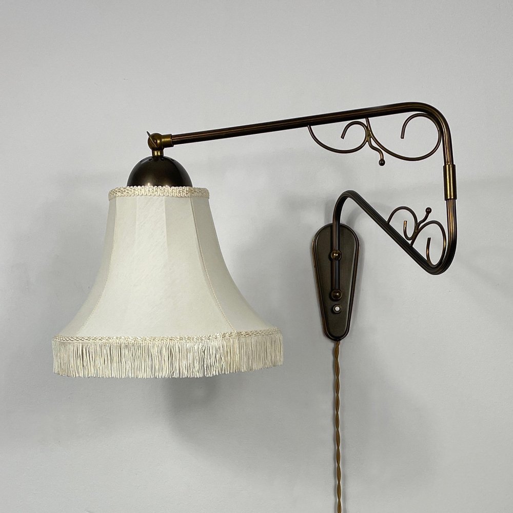 Brass and Fabric Articulating Wall Light, Sweden, 1940s for sale at Pamono