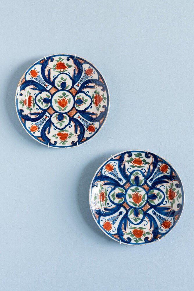 Dutch Delftware Blue and Red Plates, 18th Century, Set of 2 for sale at ...