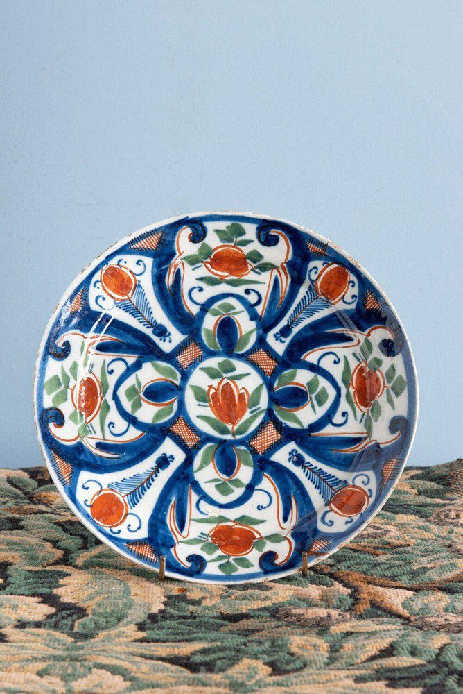 Dutch Delftware Blue and Red Plates, 18th Century, Set of 2 for sale at ...