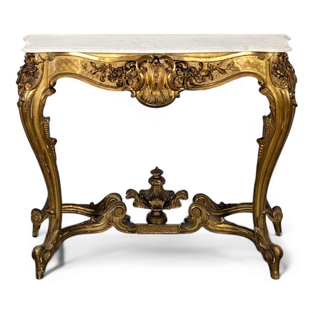 Napoleon III Gilded Wood Console Table for sale at Pamono
