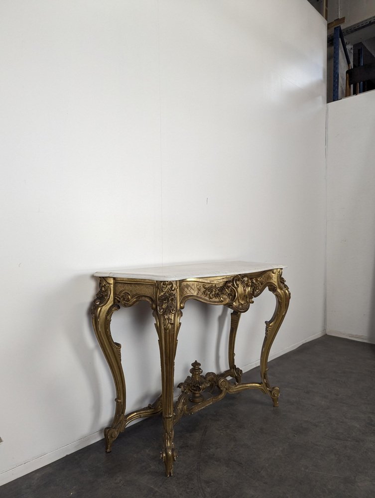 Napoleon III Gilded Wood Console Table for sale at Pamono