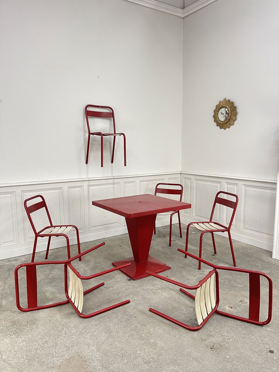 Bistro Table and Chairs from Tolix, 1950s, Set of 7 for sale at Pamono