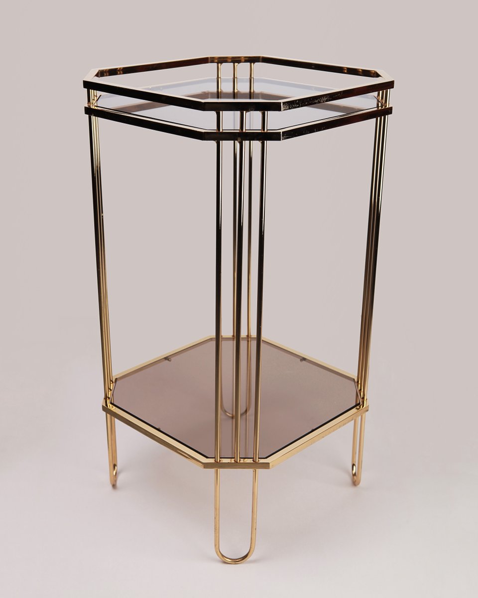 Stylish Octagonal Golden Side Table with Tinted Glass, 1970s for sale ...