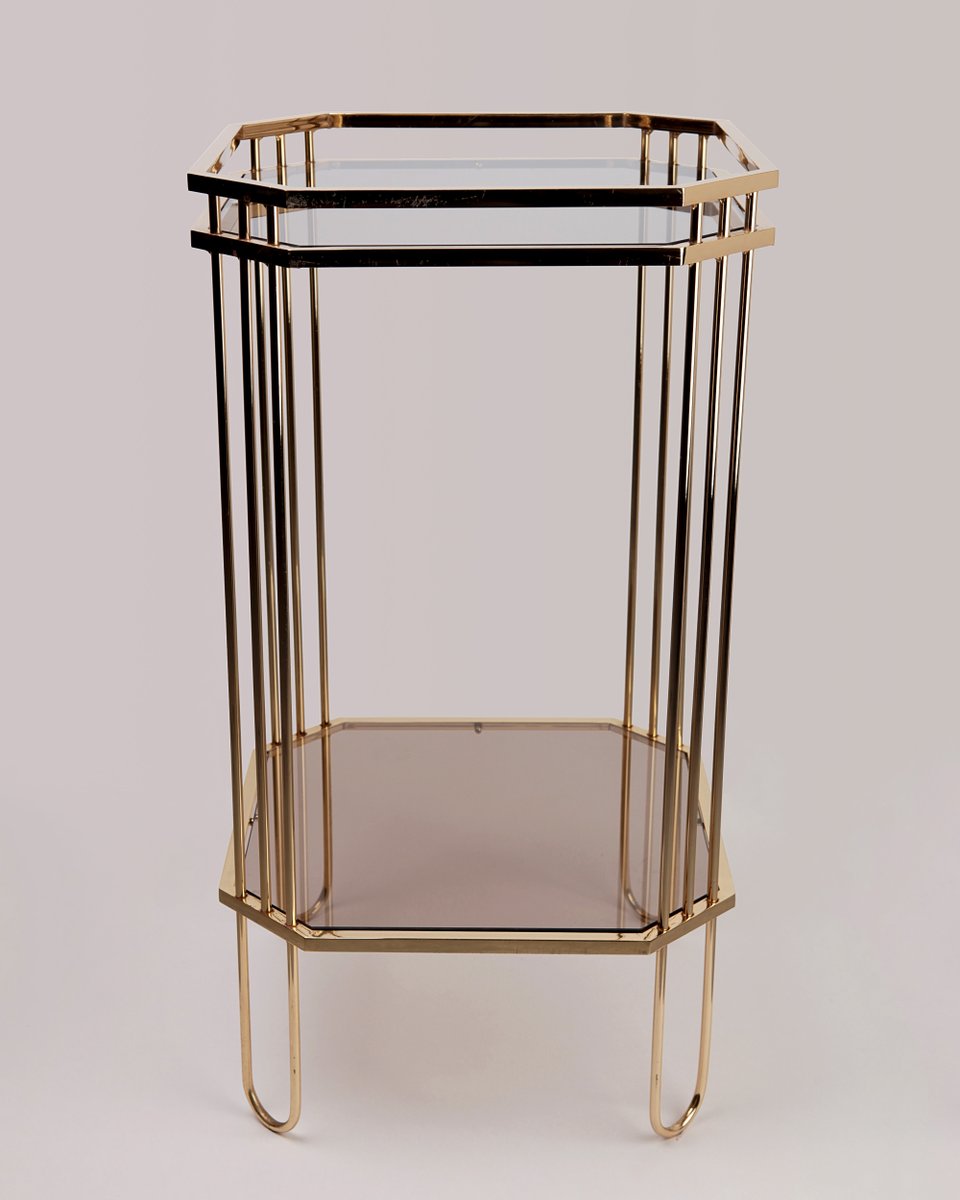 Stylish Octagonal Golden Side Table with Tinted Glass, 1970s for sale ...