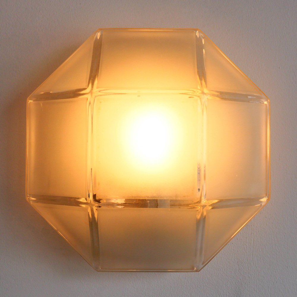 Octagonal Frosted Glass Wall Light, 1960s for sale at Pamono