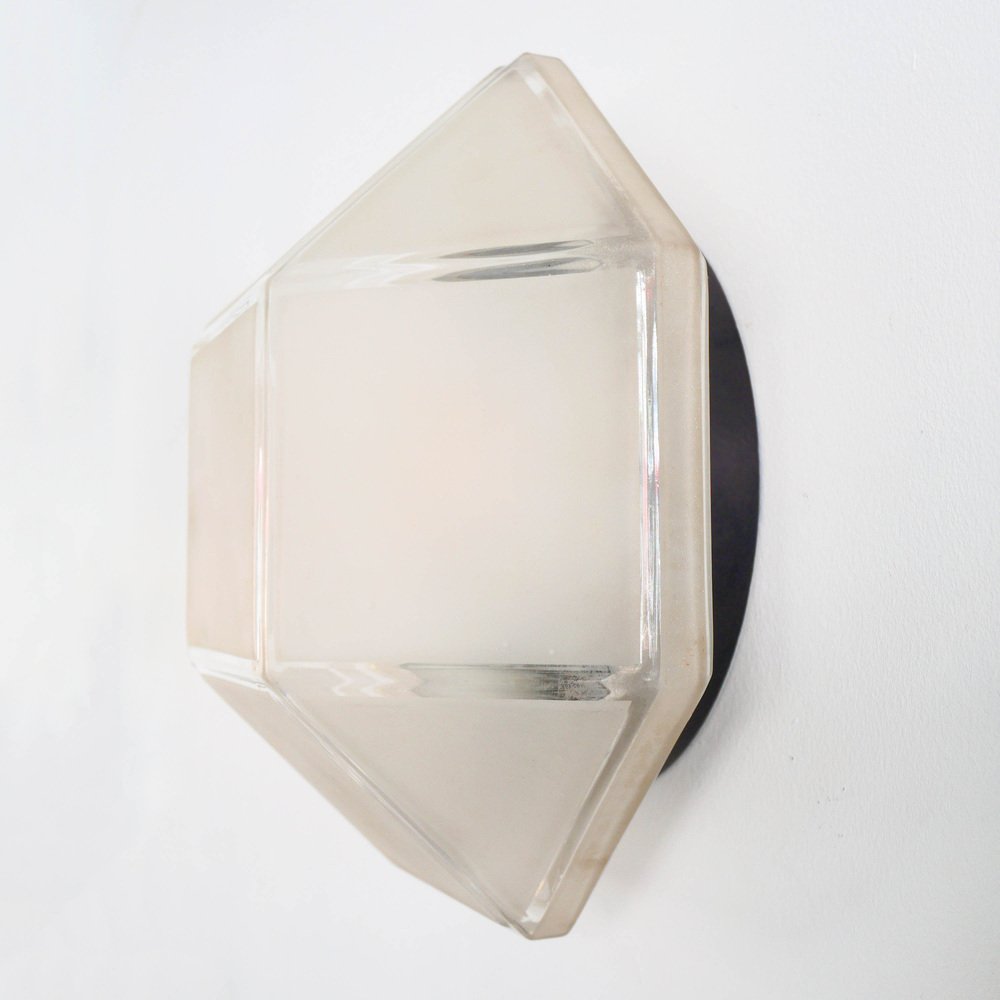 Octagonal Frosted Glass Wall Light, 1960s for sale at Pamono