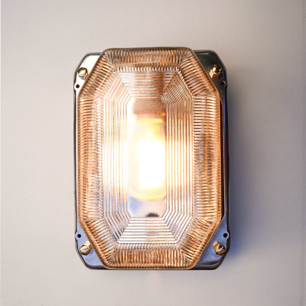 Wall Lamp in Octagonal Glass and Polished Cast Aluminum, 1960s for sale ...