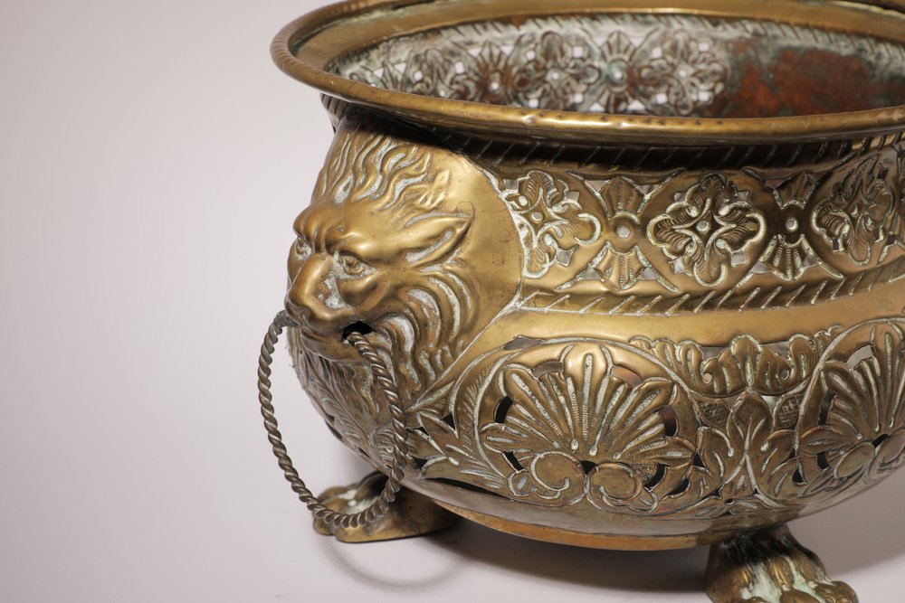 Large Golden Flower Pot for sale at Pamono