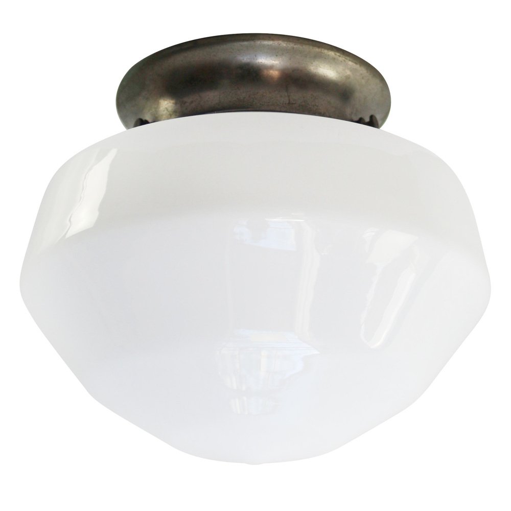 Belgian White Opaline Glass Ceiling Lamp, 1920s for sale at Pamono