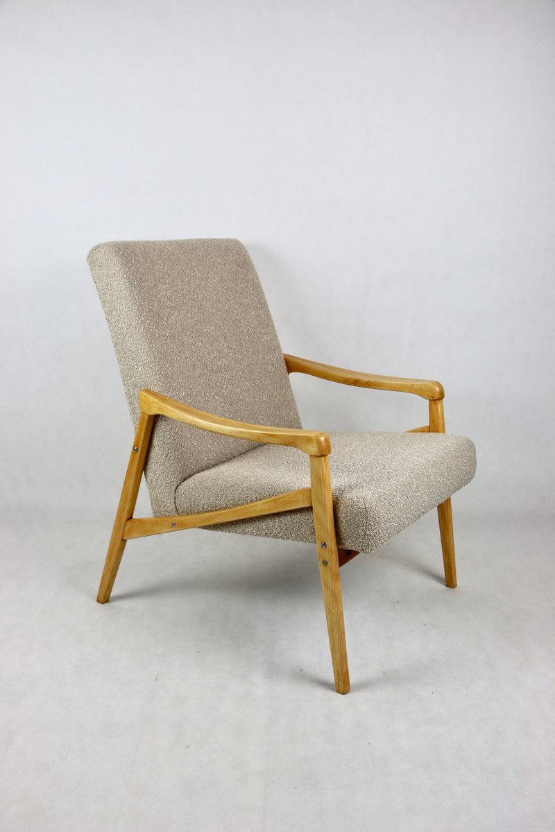 Czech Model Armchair in Beige Boucle attributed to Jiri Jiroutek, 1970s ...