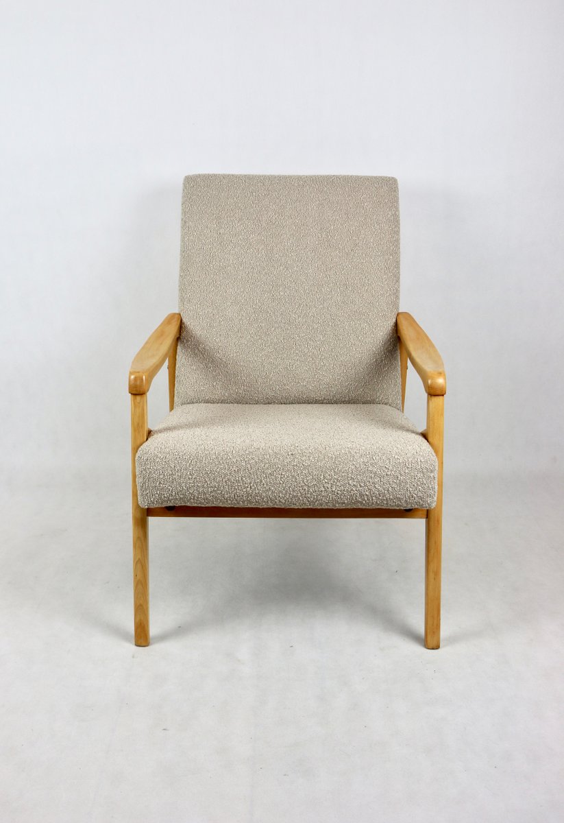 Czech Model Armchair in Beige Boucle attributed to Jiri Jiroutek, 1970s ...