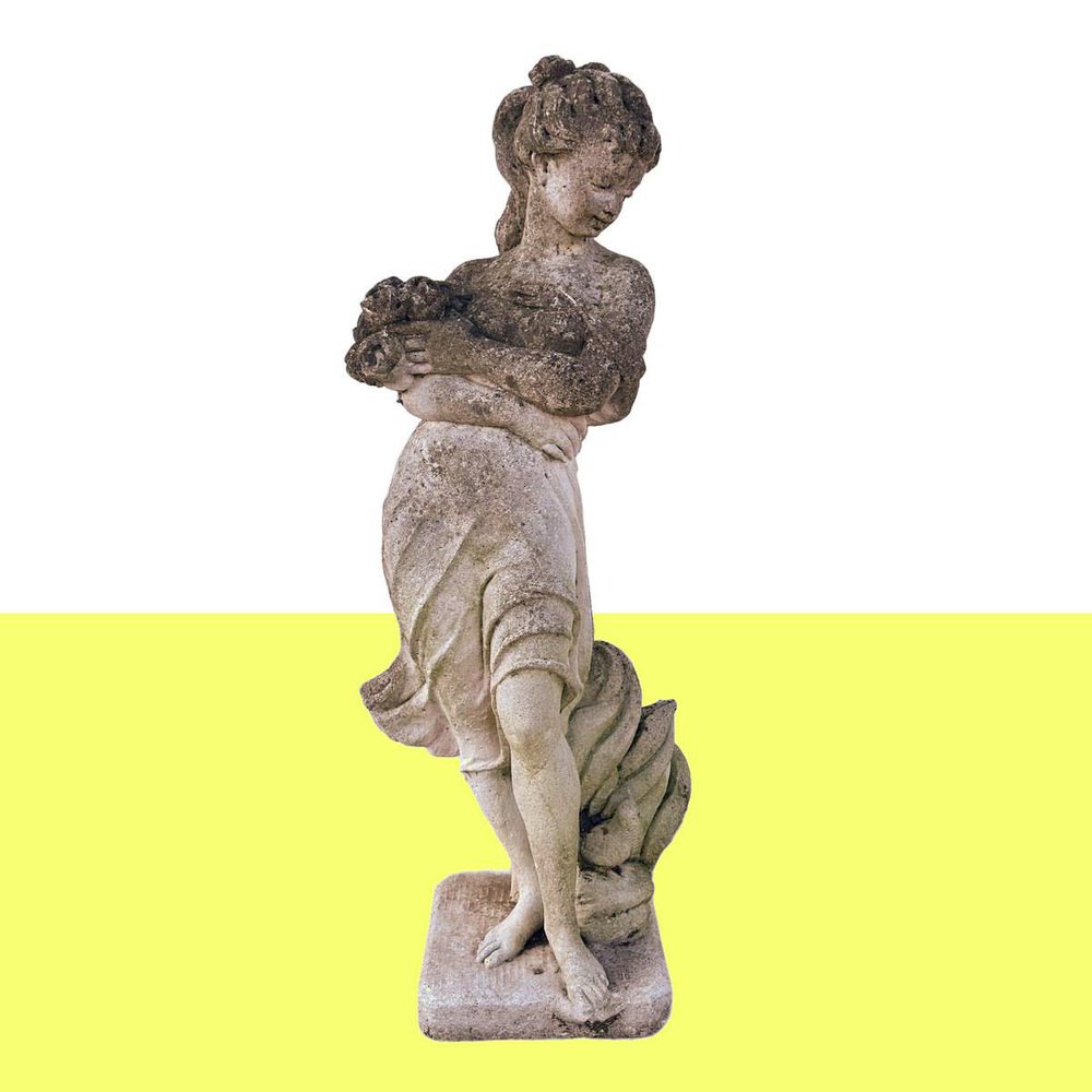 Garden Statue in Grit That Portrays Female Figure with Delicate Details ...