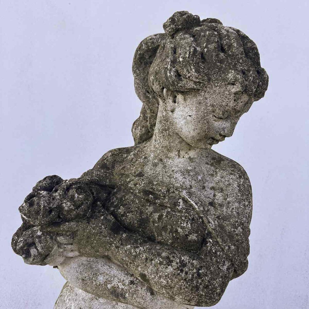 Garden Statue in Grit That Portrays Female Figure with Delicate Details ...