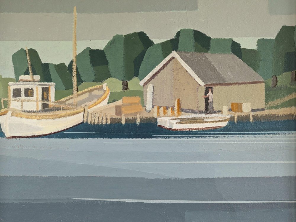 The Boathouse, 1950s, Large Oil on Canvas, Framed for sale at Pamono