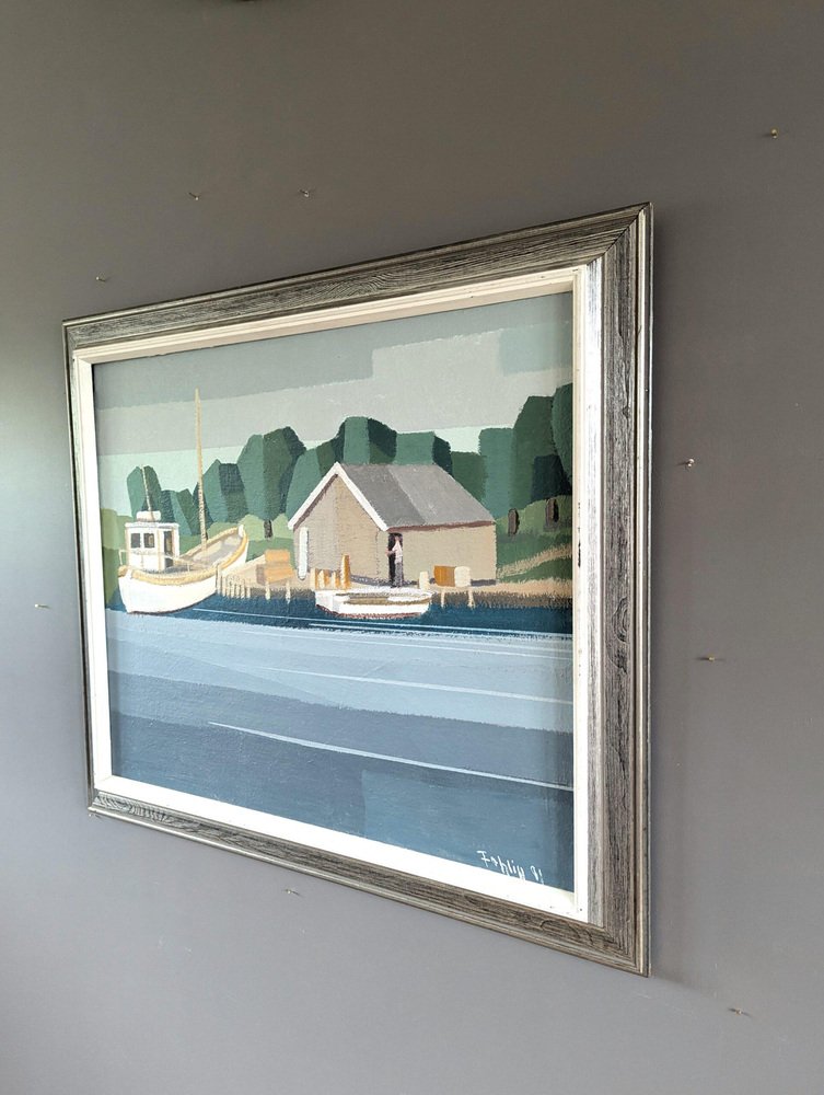 The Boathouse, 1950s, Large Oil on Canvas, Framed for sale at Pamono