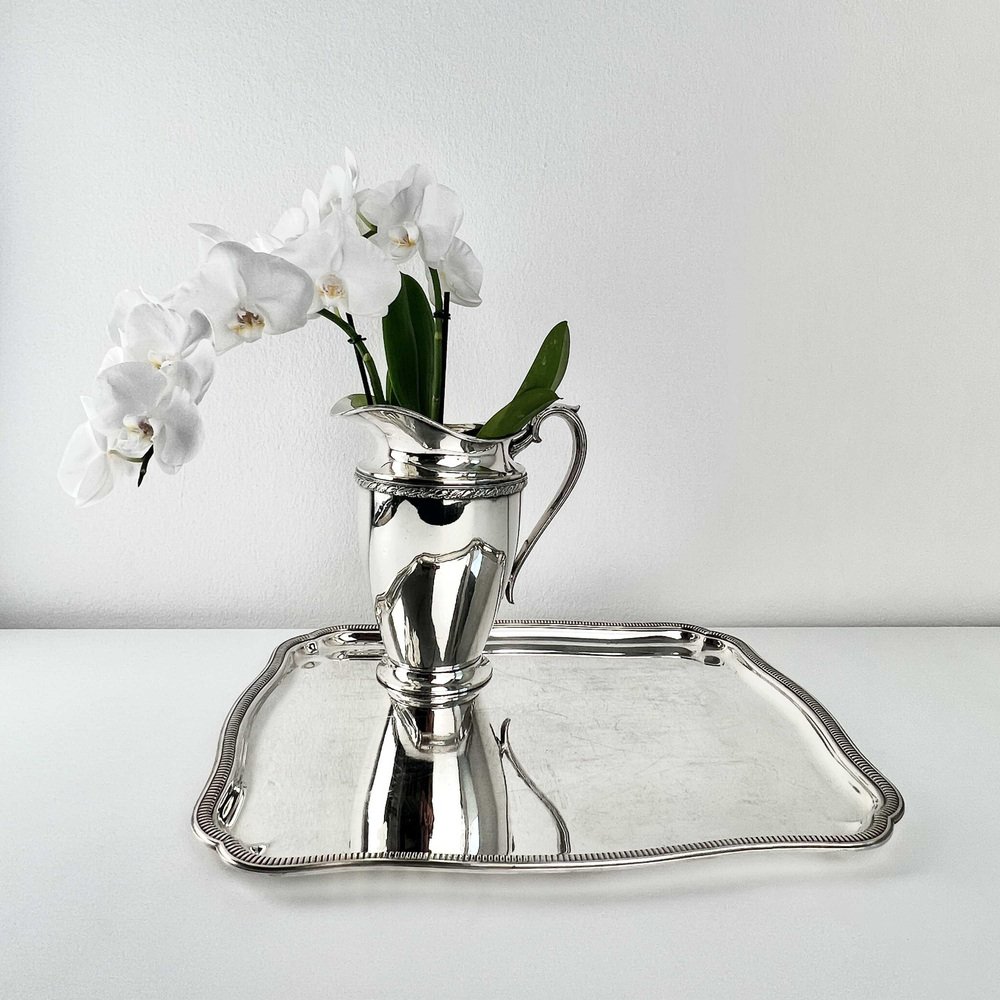 Rectangular Metal & Silver Plate Tray for sale at Pamono