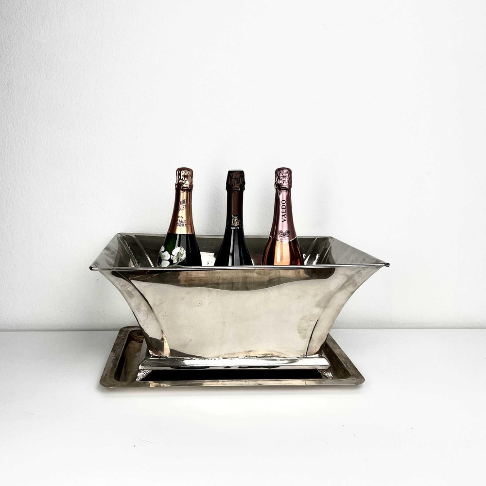 Rectangular Silver-Plated Cooler with Tray for sale at Pamono