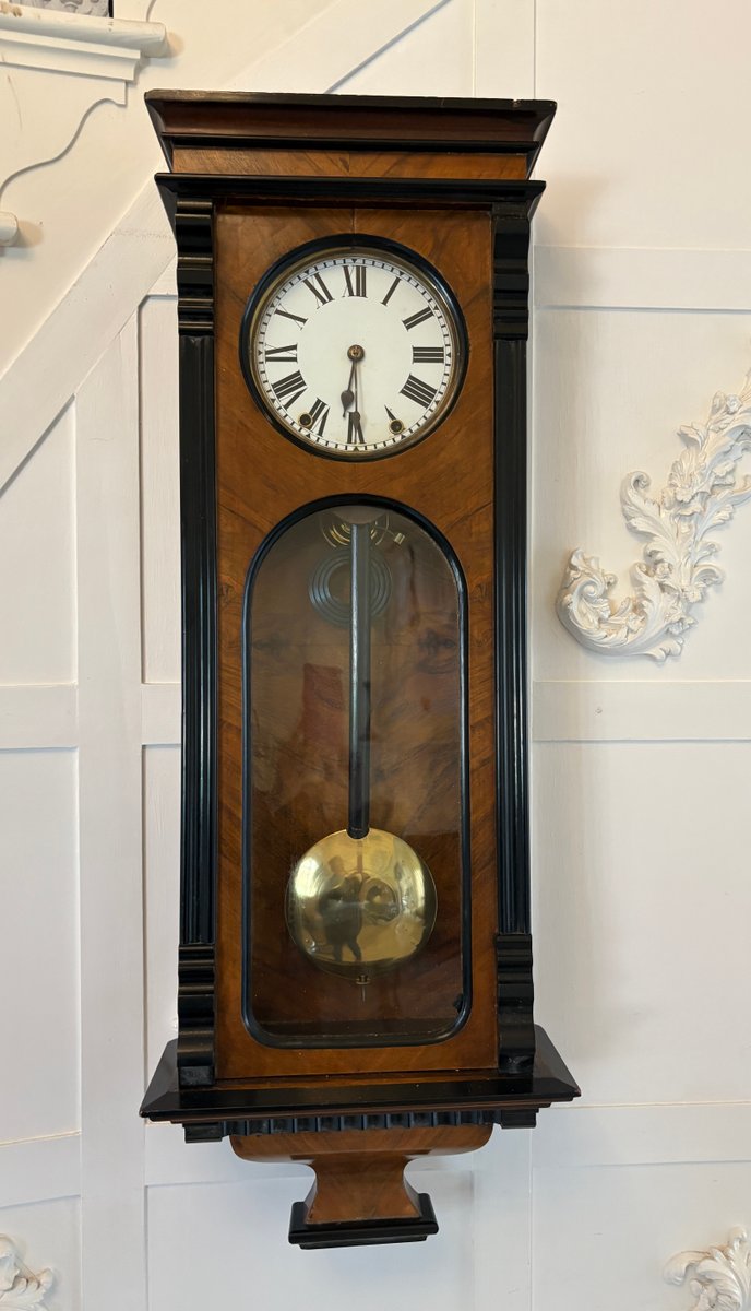 Antique Victorian Figured Walnut 8 Day Wall Clock, 1860s for sale at Pamono