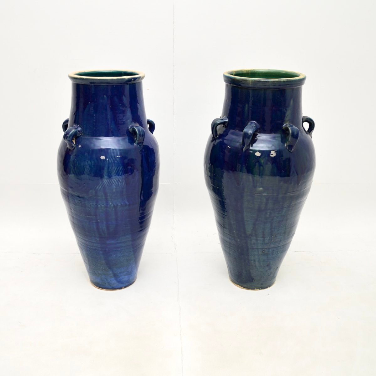 Large Blue Ceramic Floor Standing Vases, 1970s, Set of 2 for sale at Pamono