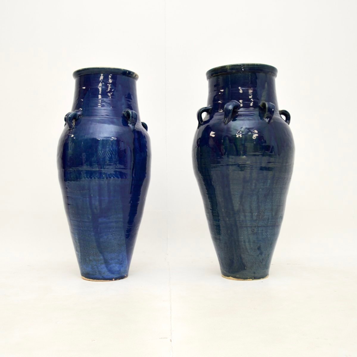 Large Blue Ceramic Floor Standing Vases, 1970s, Set of 2 for sale at Pamono